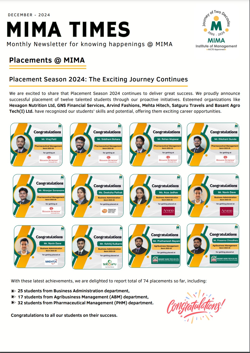 Newsletters - Mima Institute of Management